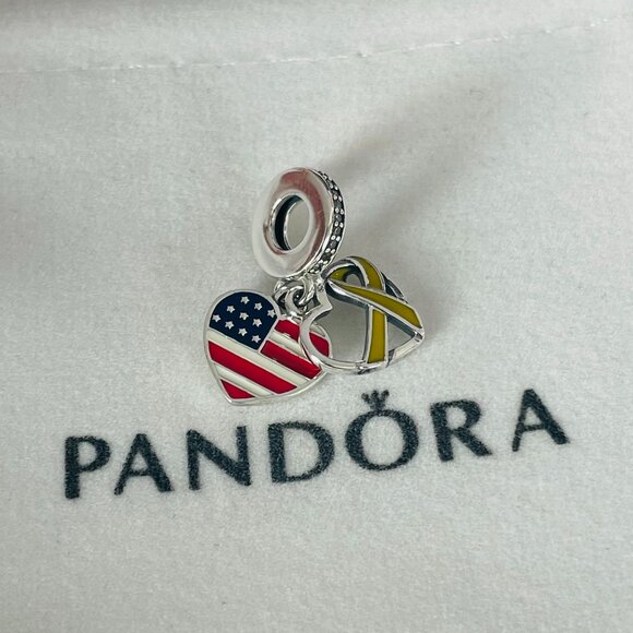 Pandora | Jewelry | Pandora Heart Flag Remembrance Ribbon Double Dangle ...